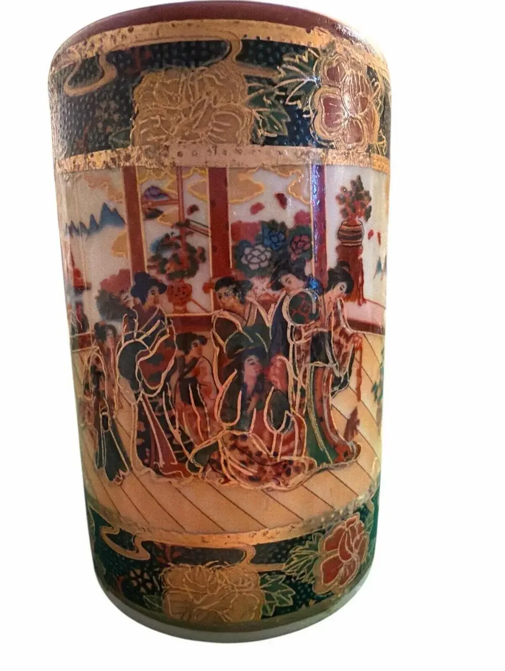 Accents | Cylindrical Satsuma Pottery Vase Or Holder Featuring Detailed ...